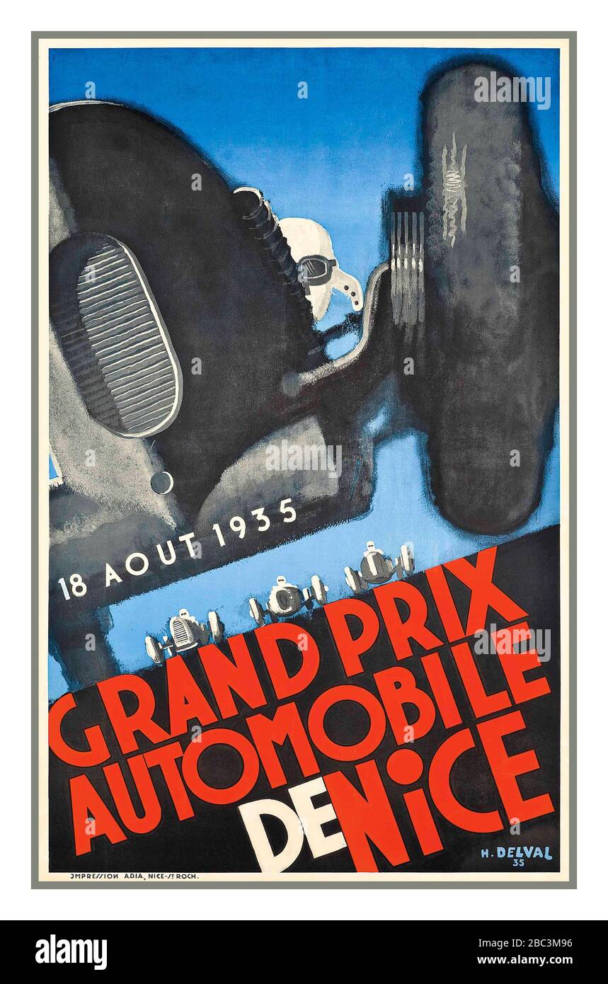 Vintage archive GRAND PRIX AUTOMOBILE DE NICE lithograph in colours ...