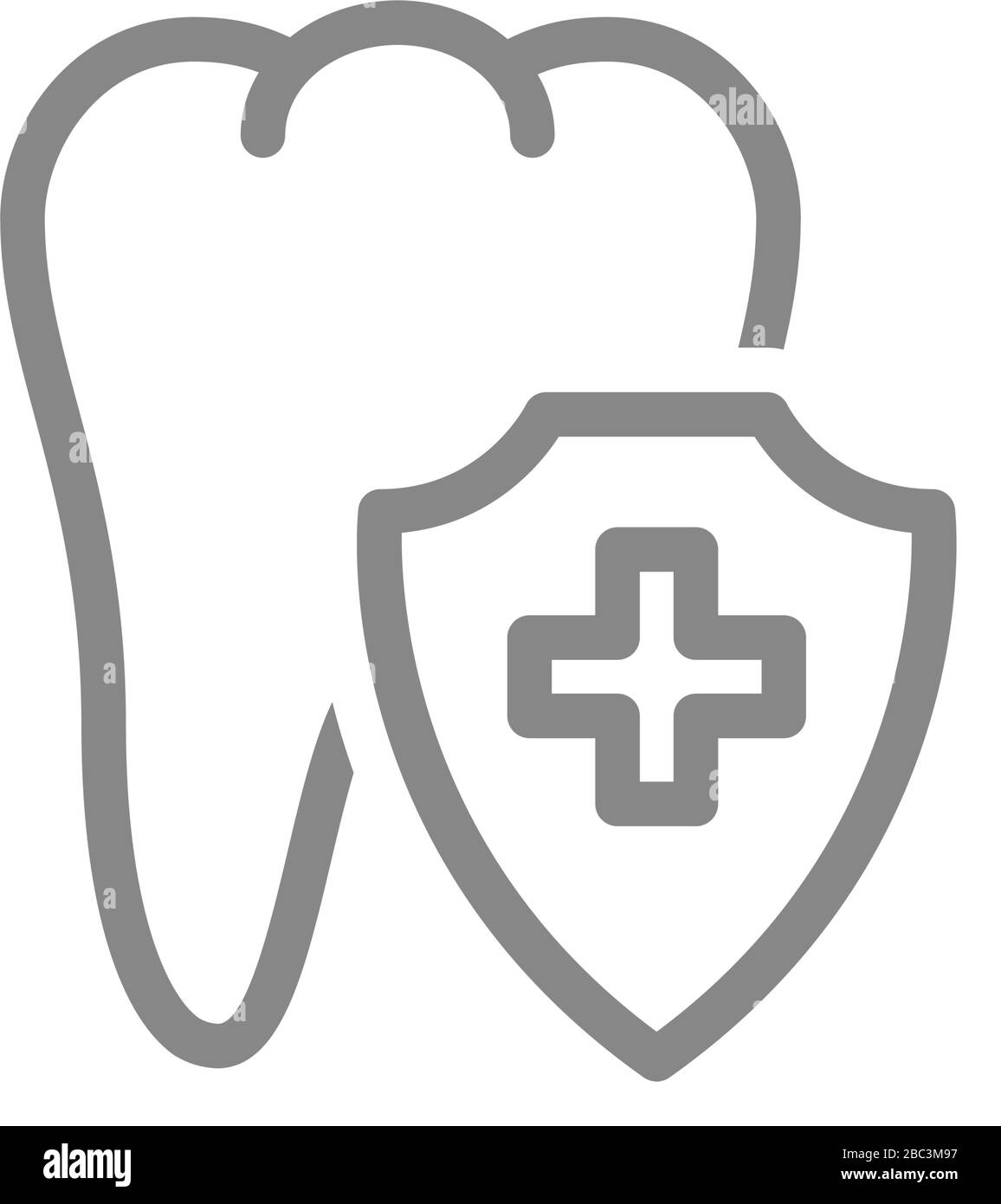 Healthy protected tooth line icon. First aid for tooth diseases symbol ...