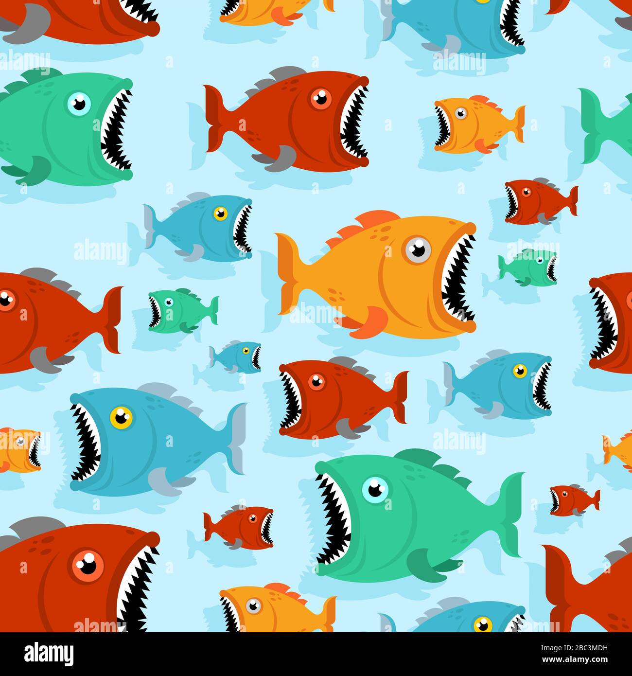 Fish eat fish pattern seamless. Predatory fish with open mouth ...