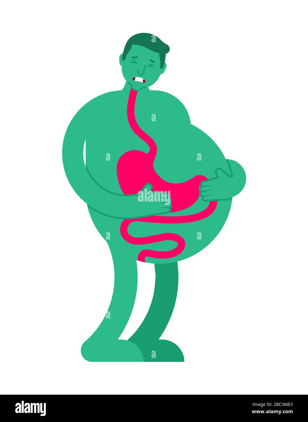 Heaviness in stomach. bloating and nausea. Sick belly. vector ...