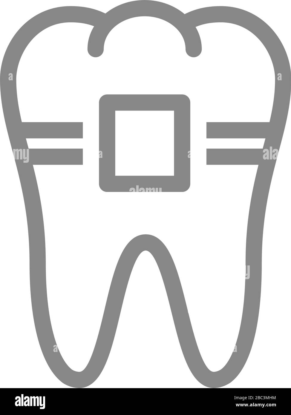 Tooth with braces line icon. Orthodontic treatment, healthy organ in ...