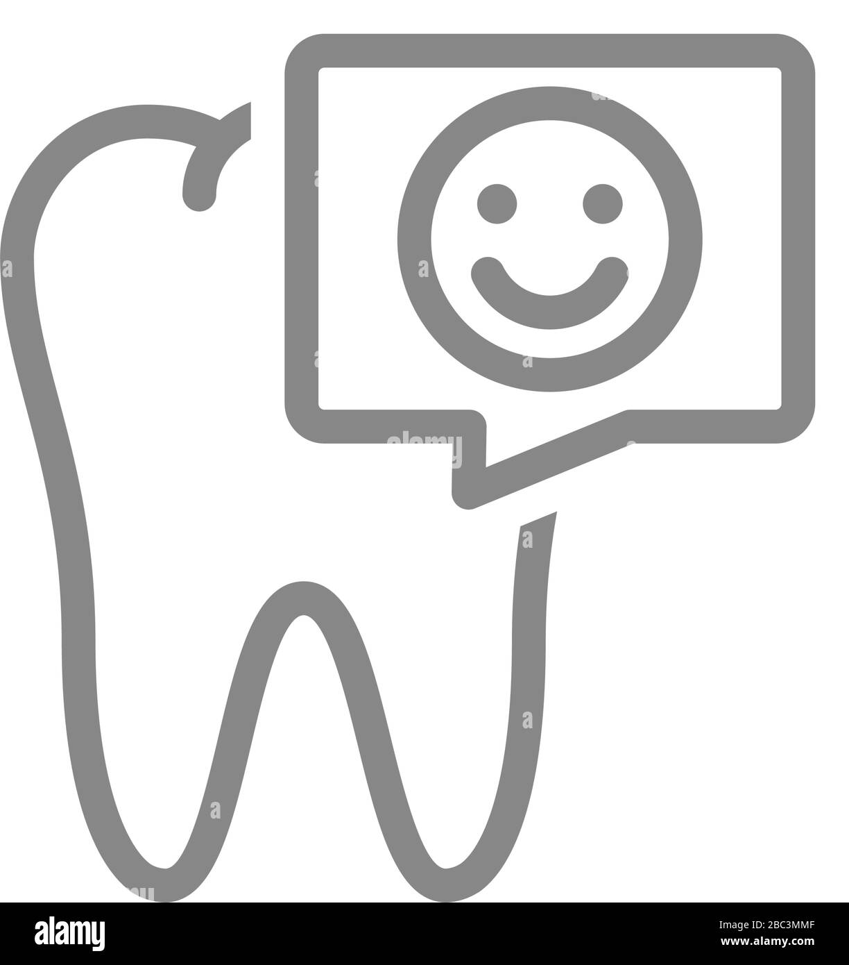Tooth with happy face in speech bubble line icon. Healthy organ in oral ...