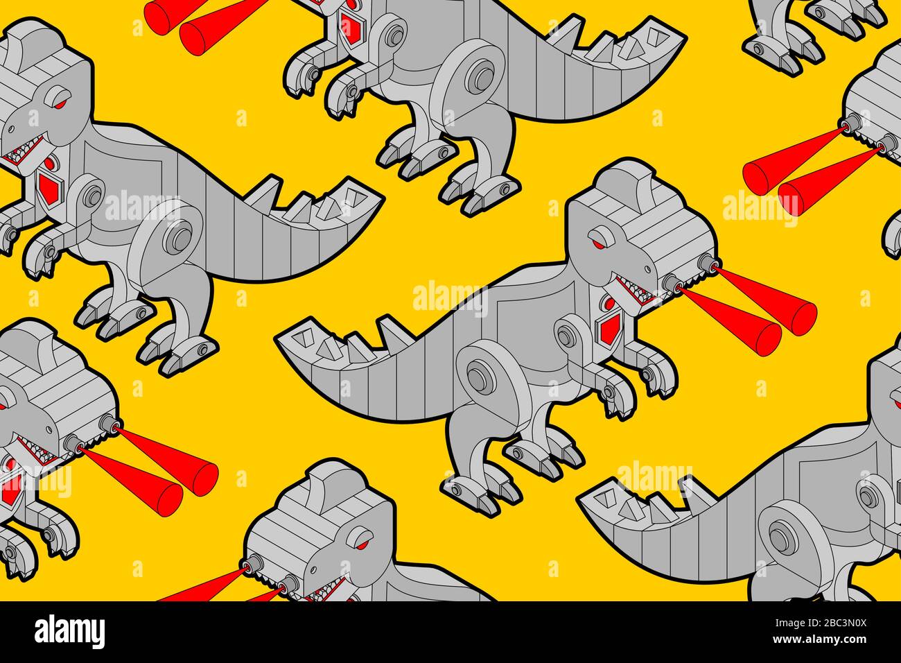 Robot Dinosaur pattern seamless. Iron monster Prehistoric background ...