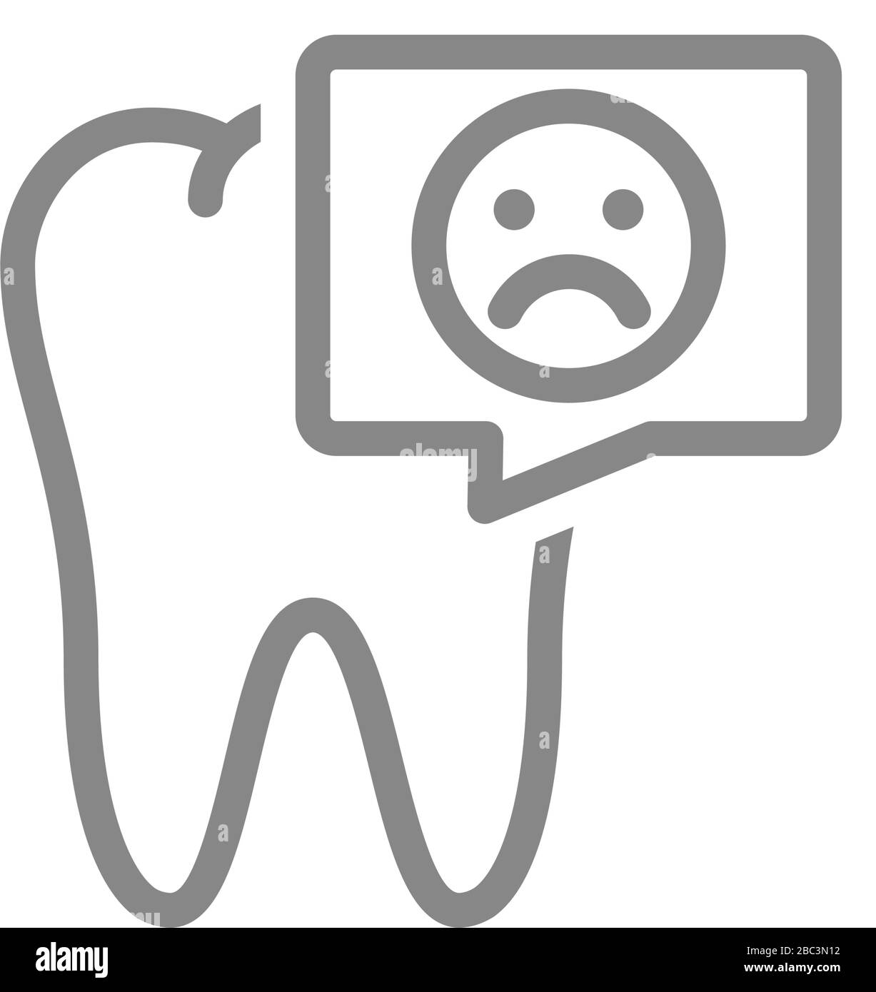 Tooth with sad face in speech bubble line icon. Diseased organ in oral ...