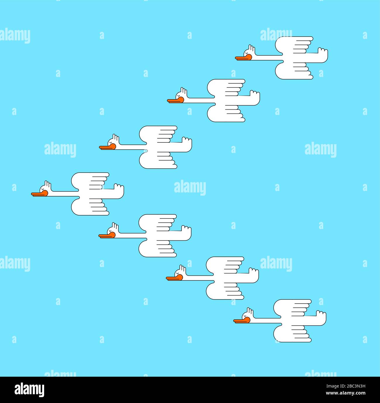 Flock of ducks. cartoon flock of geese. vector illustration Stock ...