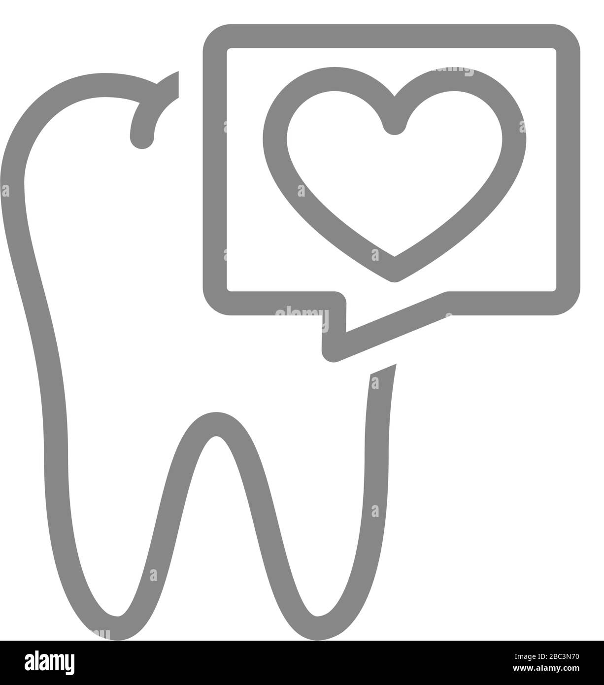 Tooth with heart in speech bubble line icon. Healthy organ in oral ...