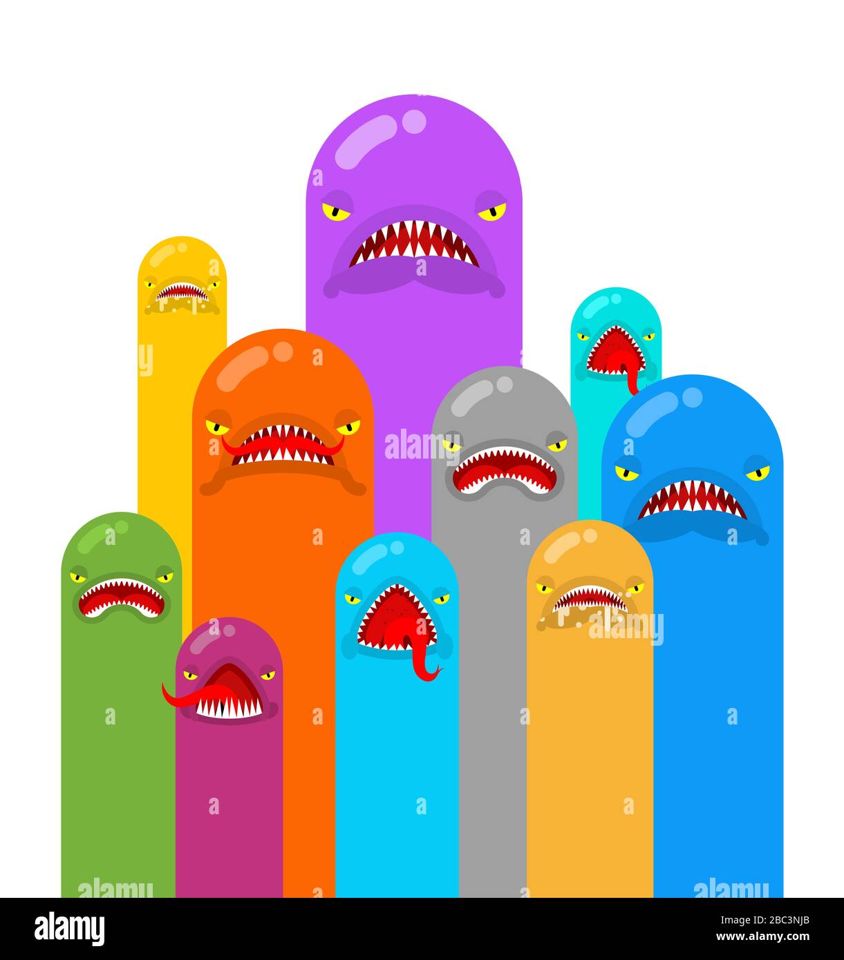 Angry worm set. Evil worms isolated. vector illustration Stock Vector ...