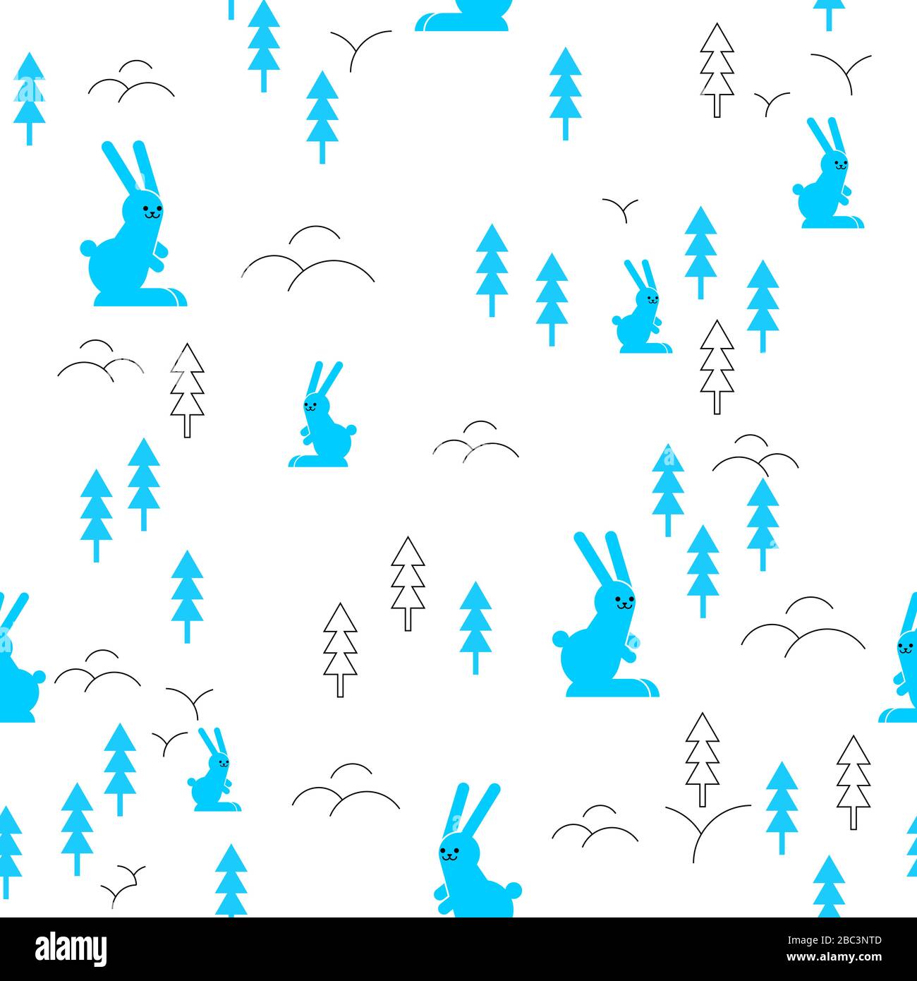 Hare in forest pattern seamless. rabbit and wood background. Baby ...