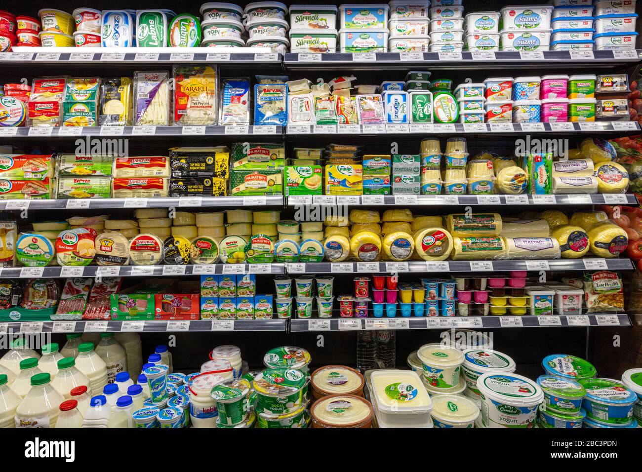 Istanbul, Turkey - 26 March 2020; Cheese section in the delicatessen ...