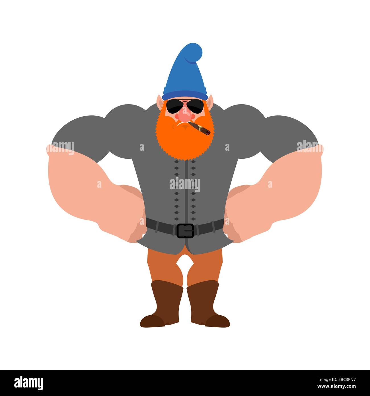 Garden gnome Strong Cool serious. Dwarf strict. Vector illustration ...