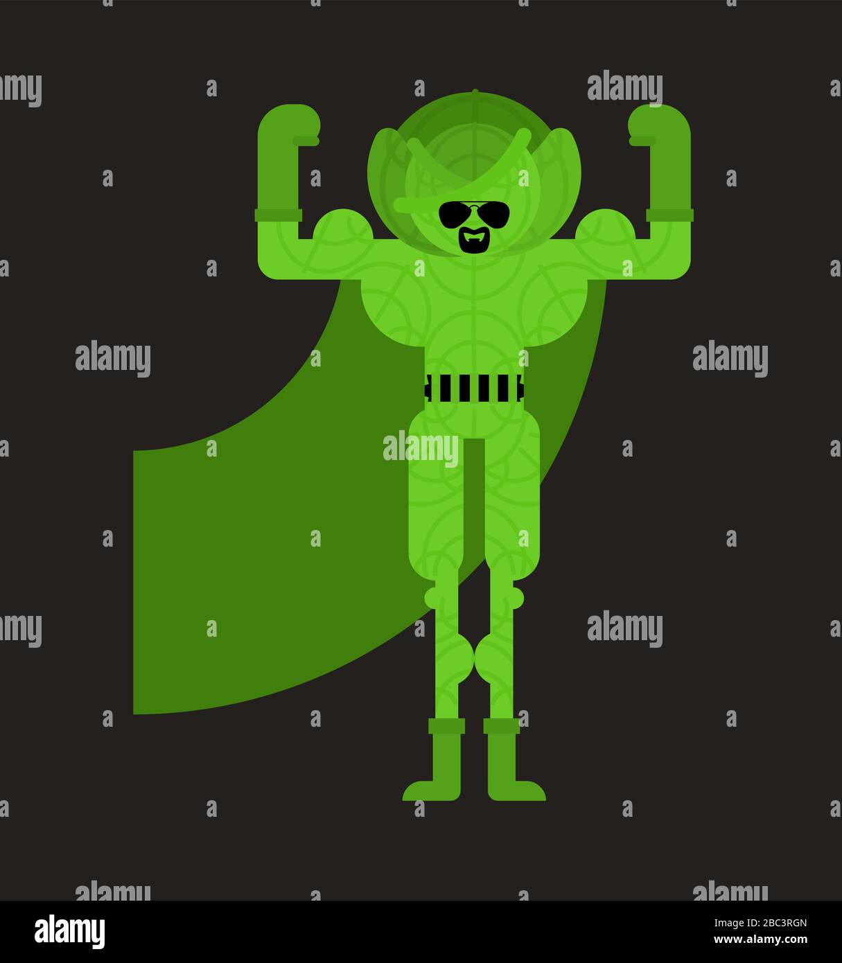 Cabbage superhero. Super Vegetable in mask and raincoat. Strong cartoon ...