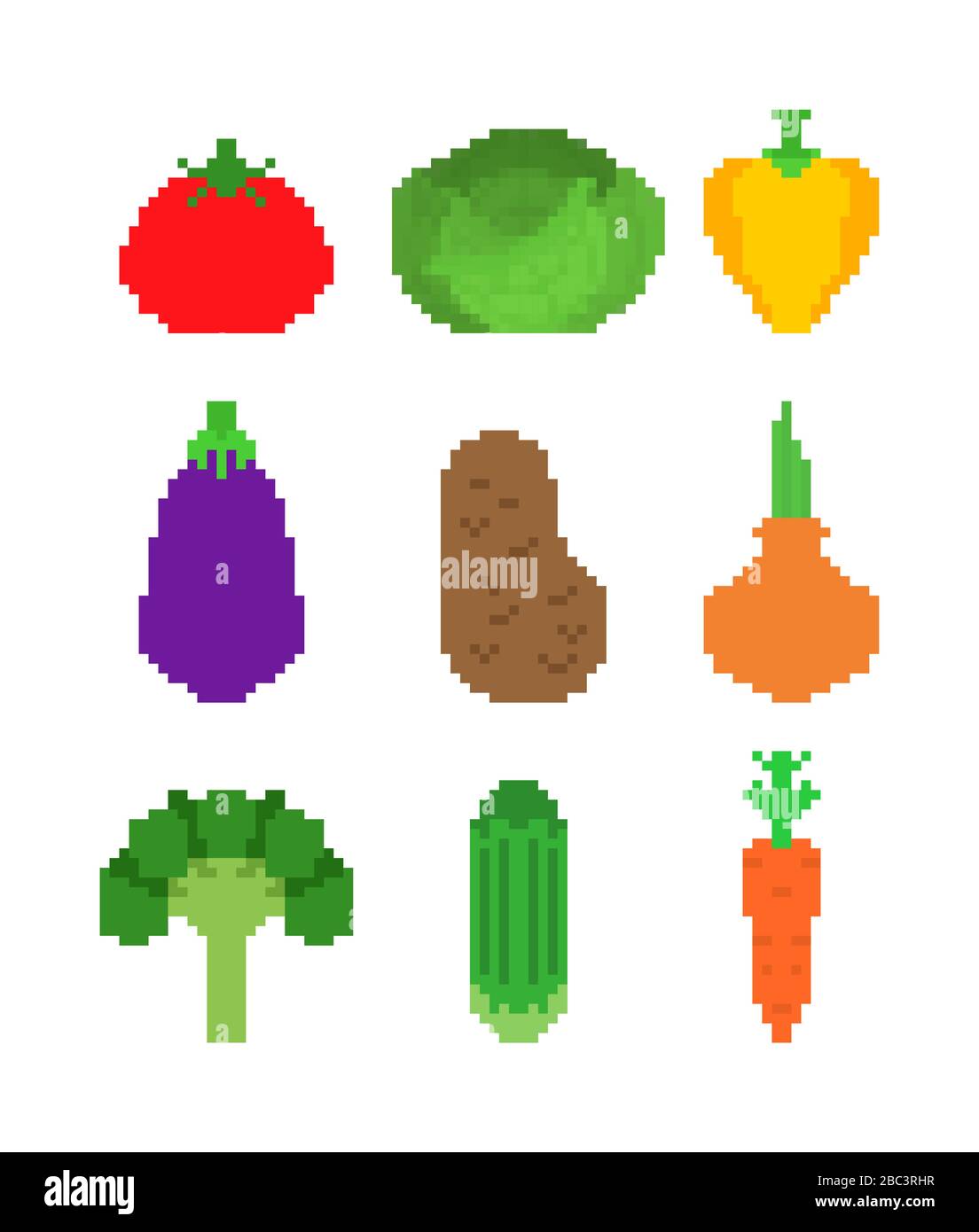 Vegetables pixel art set. 8 bit Vegetable. Pixelate Tomato and cabbage ...
