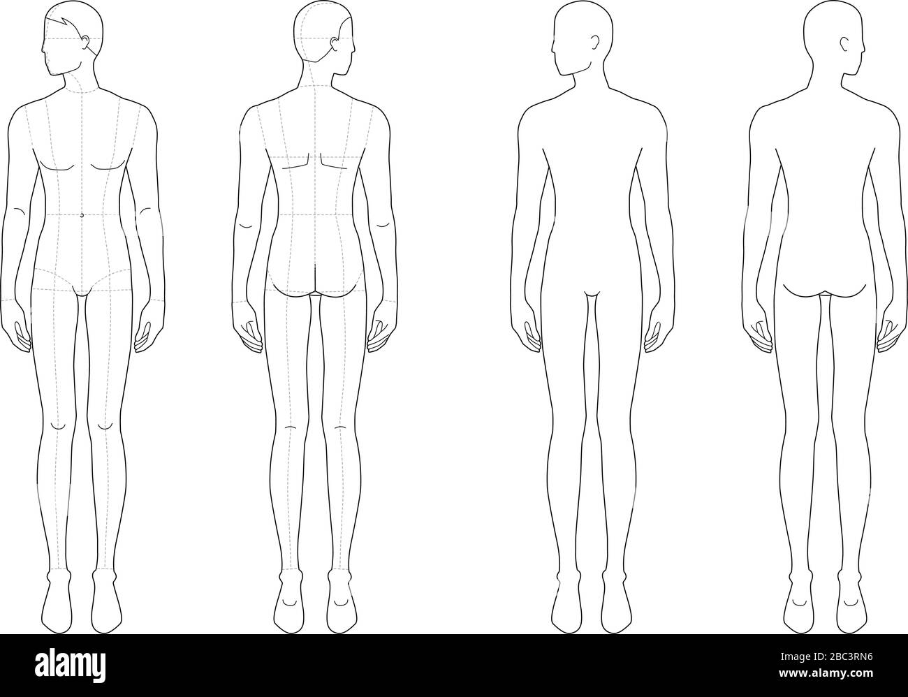 Fashion template of standing men. 9 head size for technical drawing ...