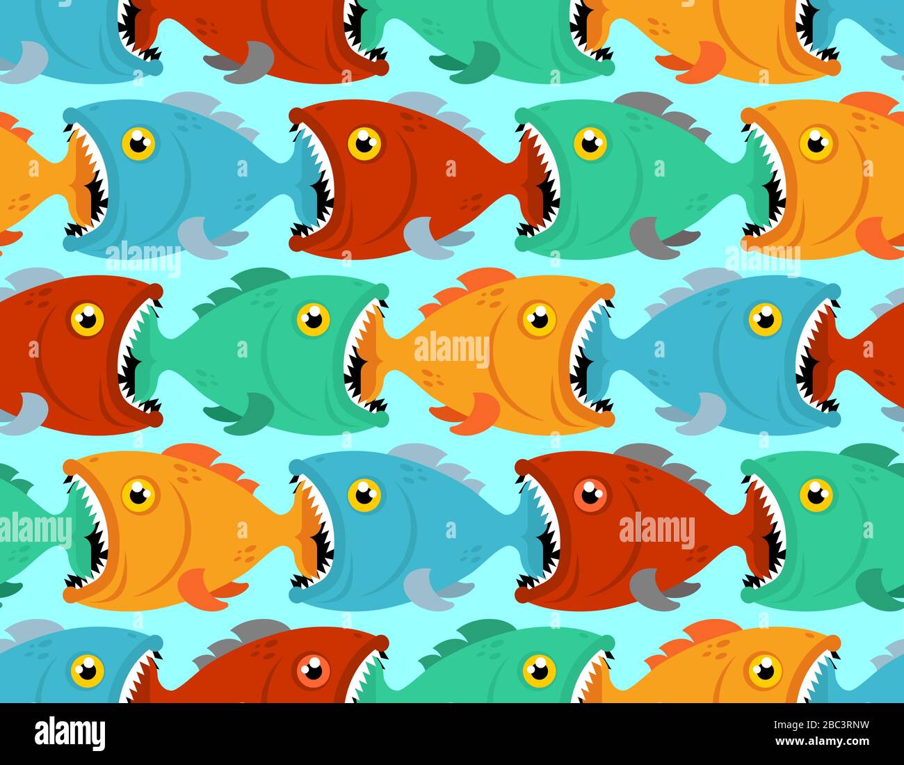 Fish eat fish pattern seamless. Predatory fish with open mouth ...