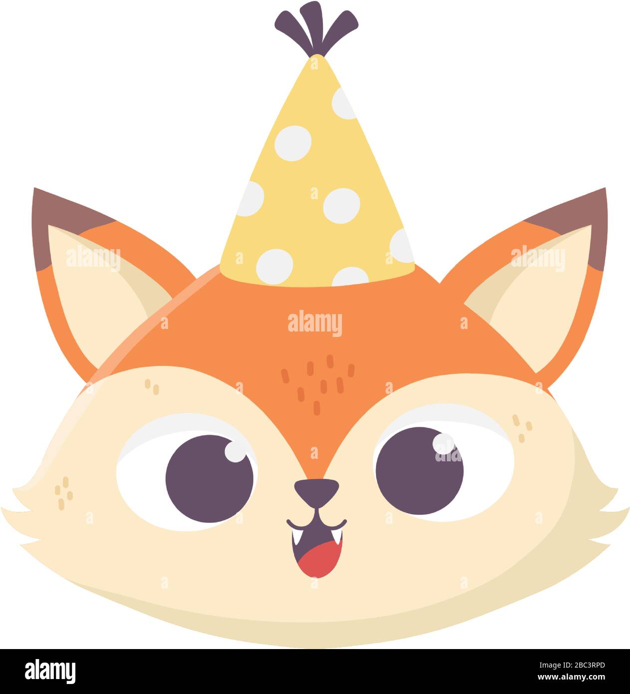 happy birthday, cute fox face with party hat cartoon isolation design ...