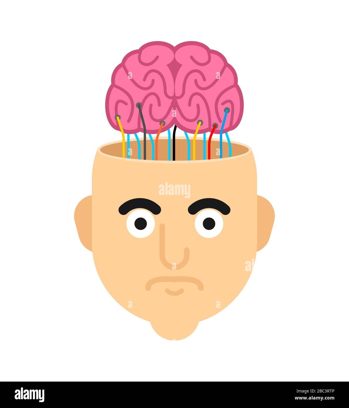 Brain in an open head with wires. Nerve cell stimulation Stock Vector ...