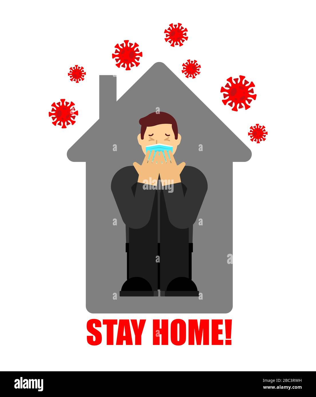 Stay at home. Man inside house. Coronavirus isolation mode. Quarantine ...