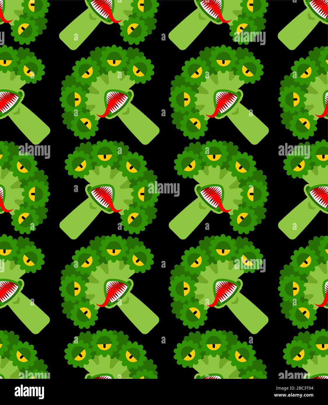 Broccoli monster GMO mutant pattern seamless. Angry Vegetable with ...
