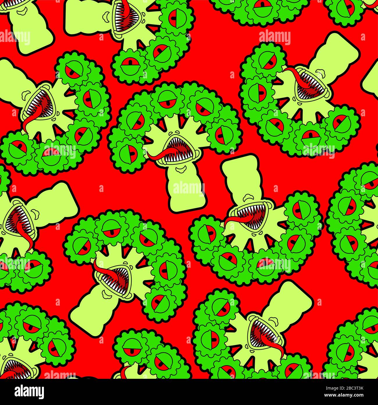 Broccoli monster GMO mutant pattern seamless. Angry Vegetable with ...