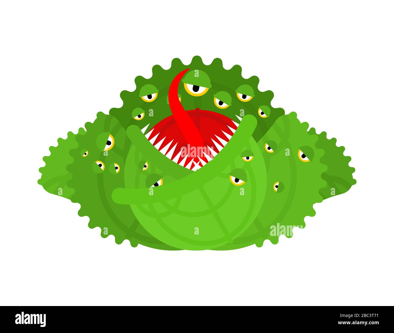 Сabbage monster. Angry Vegetable with teeth. Hungry Alien Food vector ...