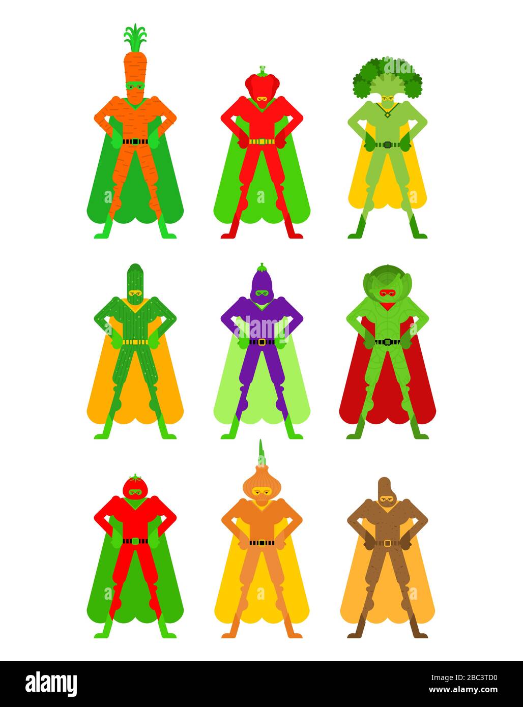 Vegetable superhero set. Super Team Vegetables in mask and raincoat ...