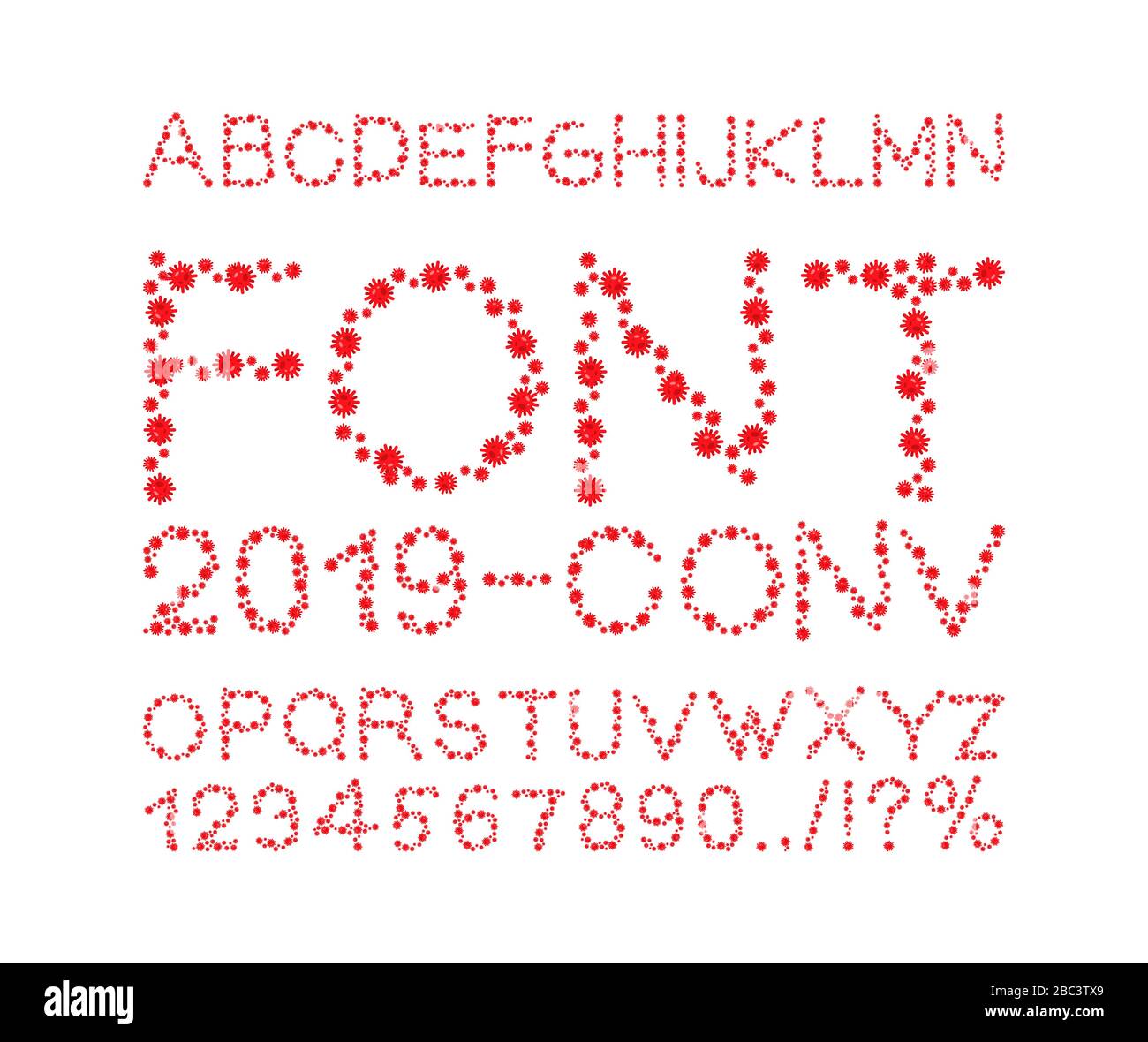 2019-ncov font. Pandemic Coronavirus letters. Virus sign. Bacteria ABC ...