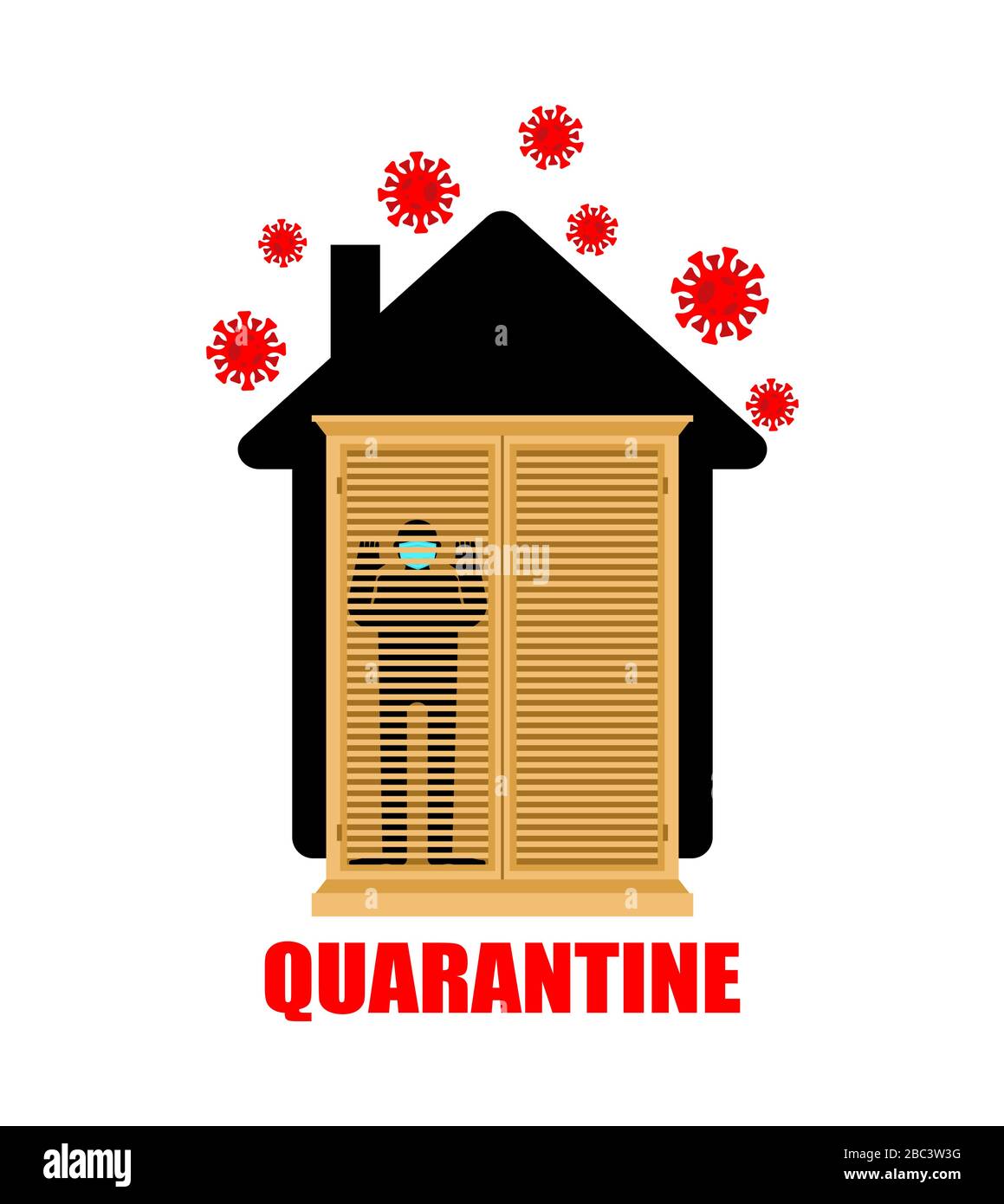 Quarantine from virus. Man inside in closet Isolation from coronavirus ...