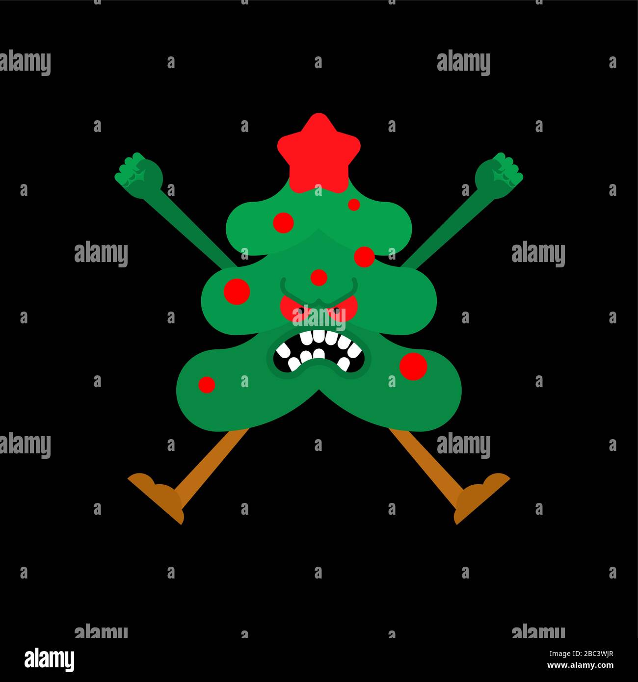 Angry Christmas tree. Crazy Xmas and New Year vector illustration Stock ...