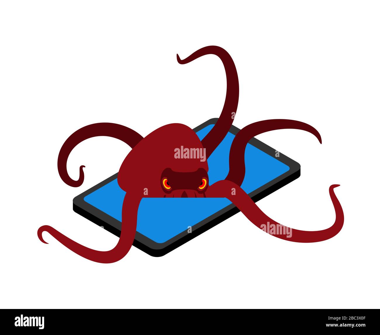 Octopus on phone. Animal in smartphone. vector illustration Stock ...