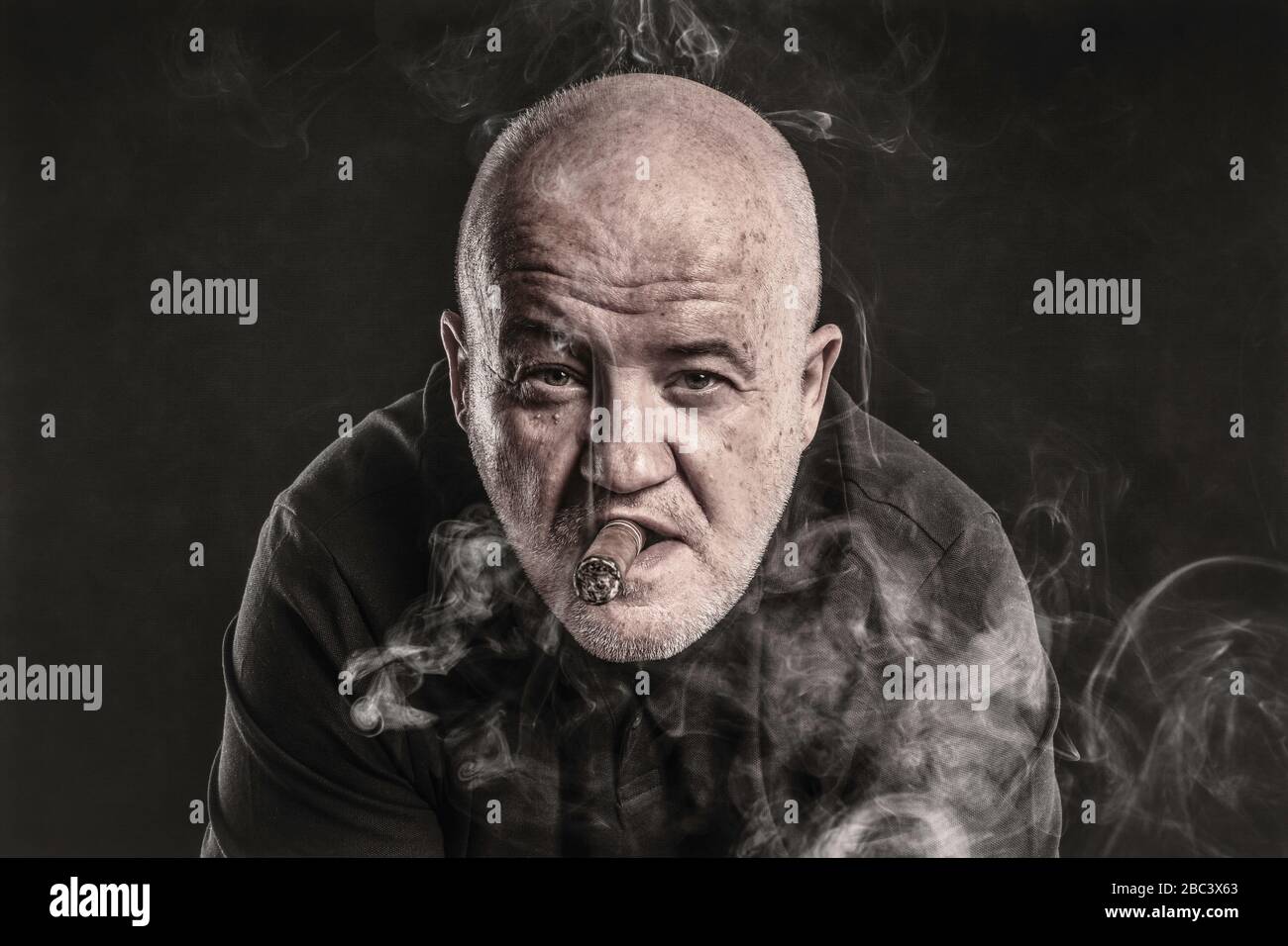 Cigar Smoking Mid Fifties Male Headshot Stock Photo - Alamy