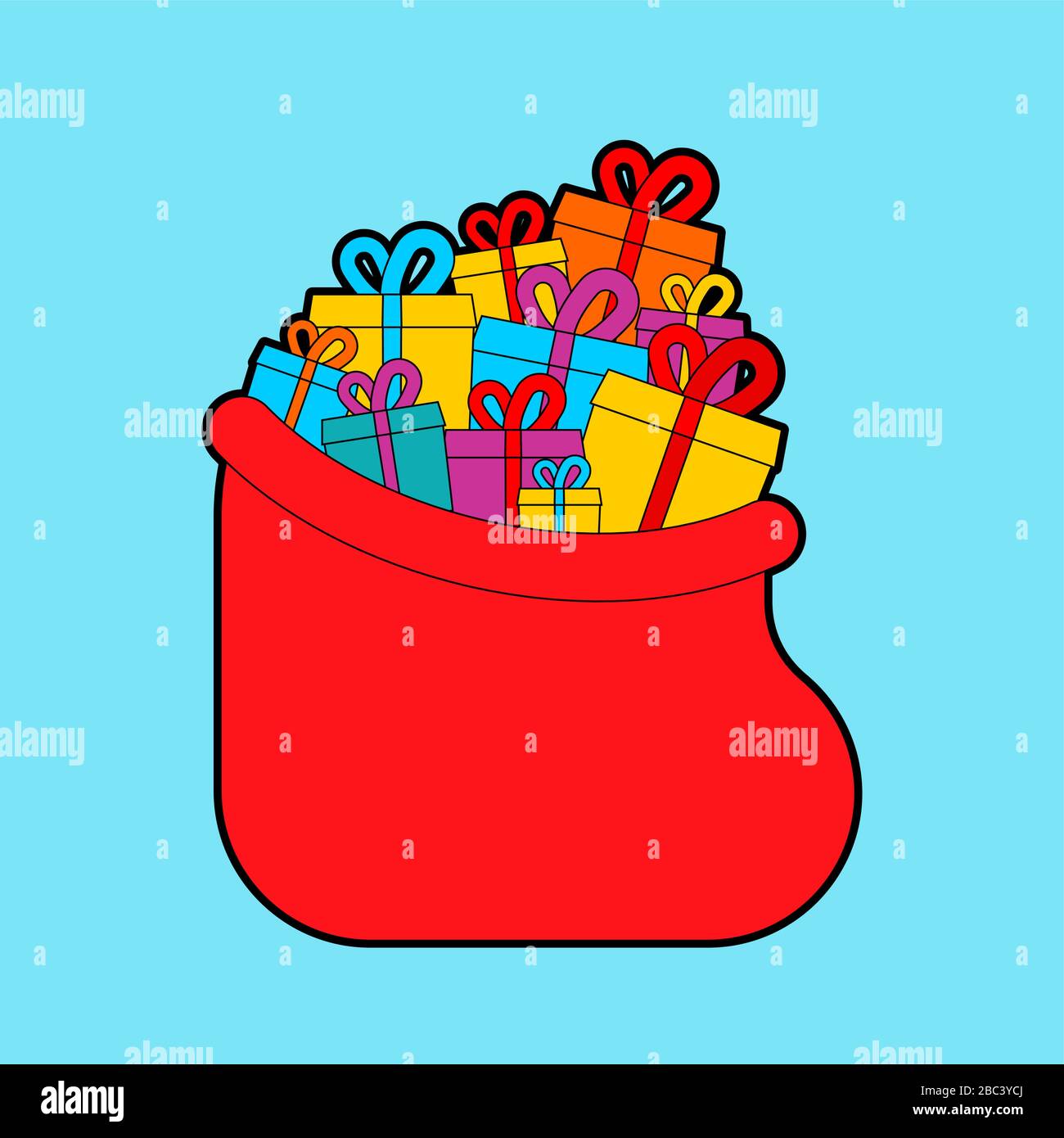 Open santa bag with gifts cartoon. Xmas and New Year vector ...