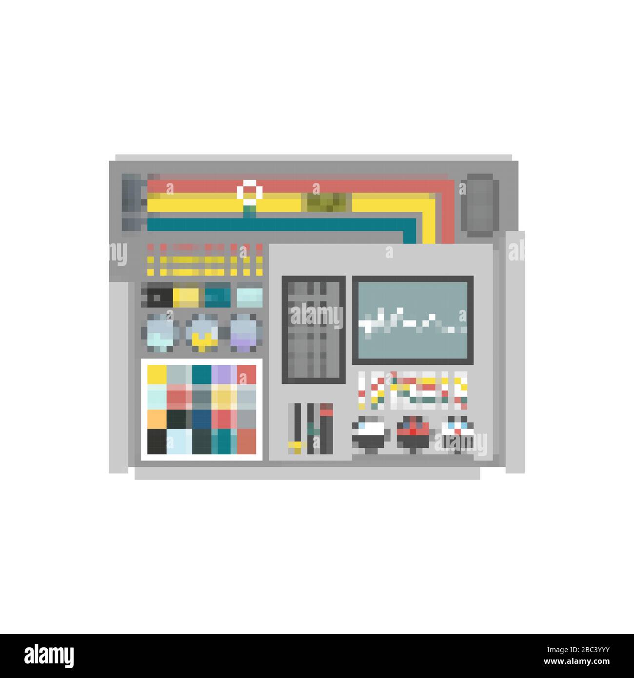 Control Panel pixel art. Production system 8 bit. Buttons and screens ...