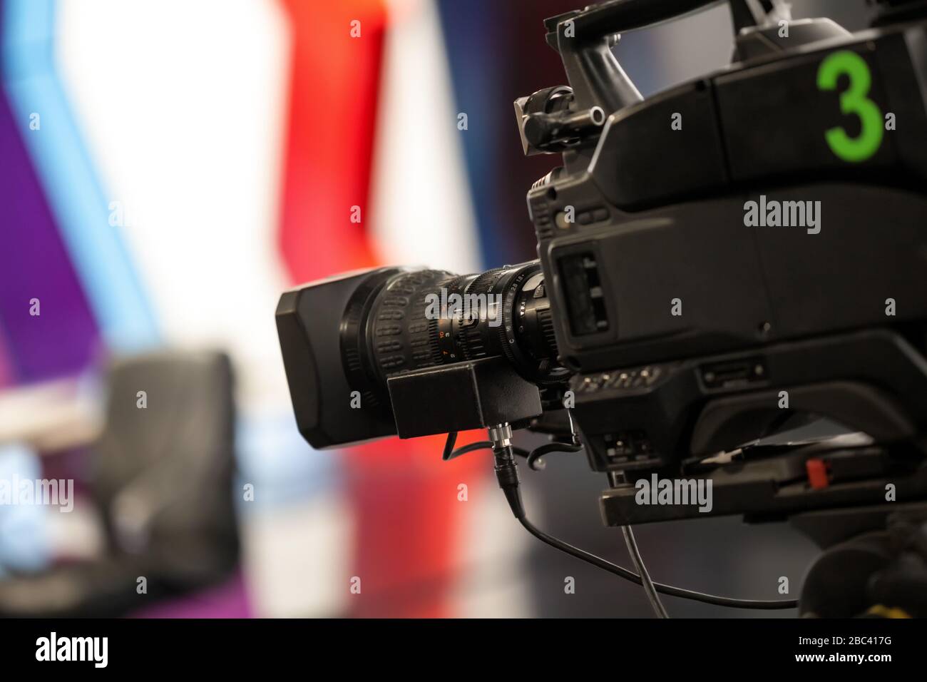 Video camera - recording show in TV studio - focus on camera Stock ...