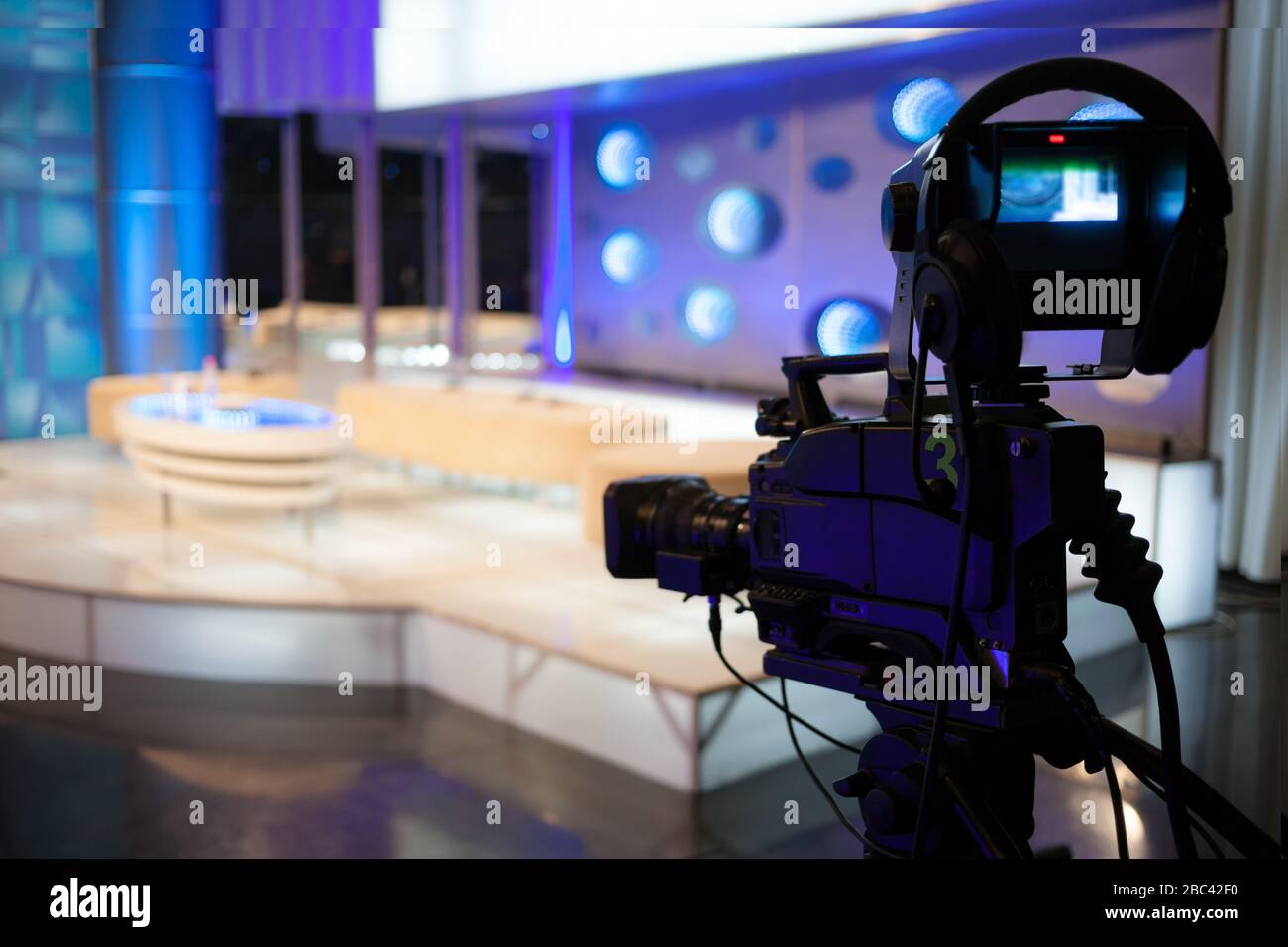 Video camera - recording show in TV studio - focus on camera Stock ...