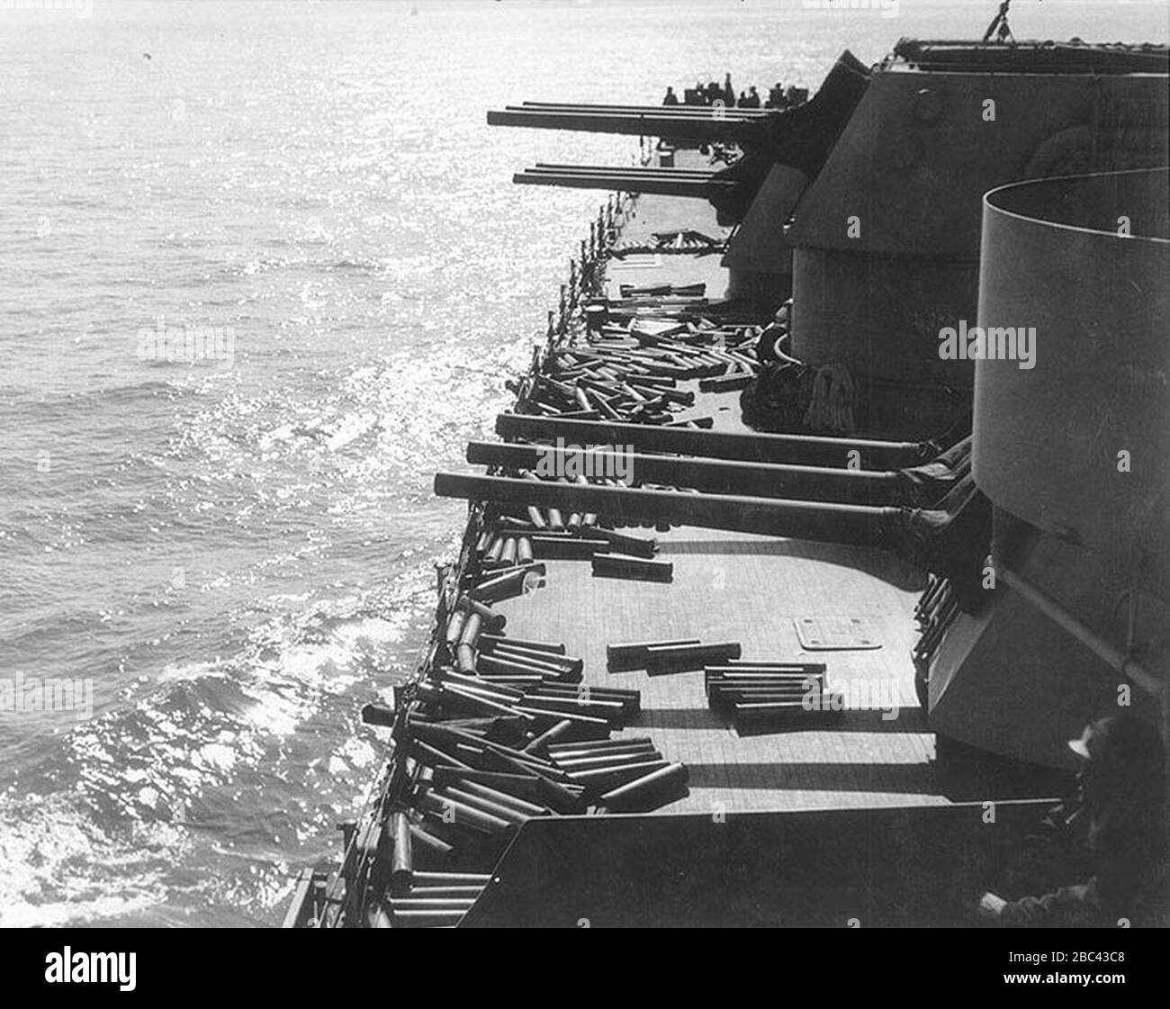 Guns and shell casings on board USS Brooklyn (CL-40) during Sicily ...