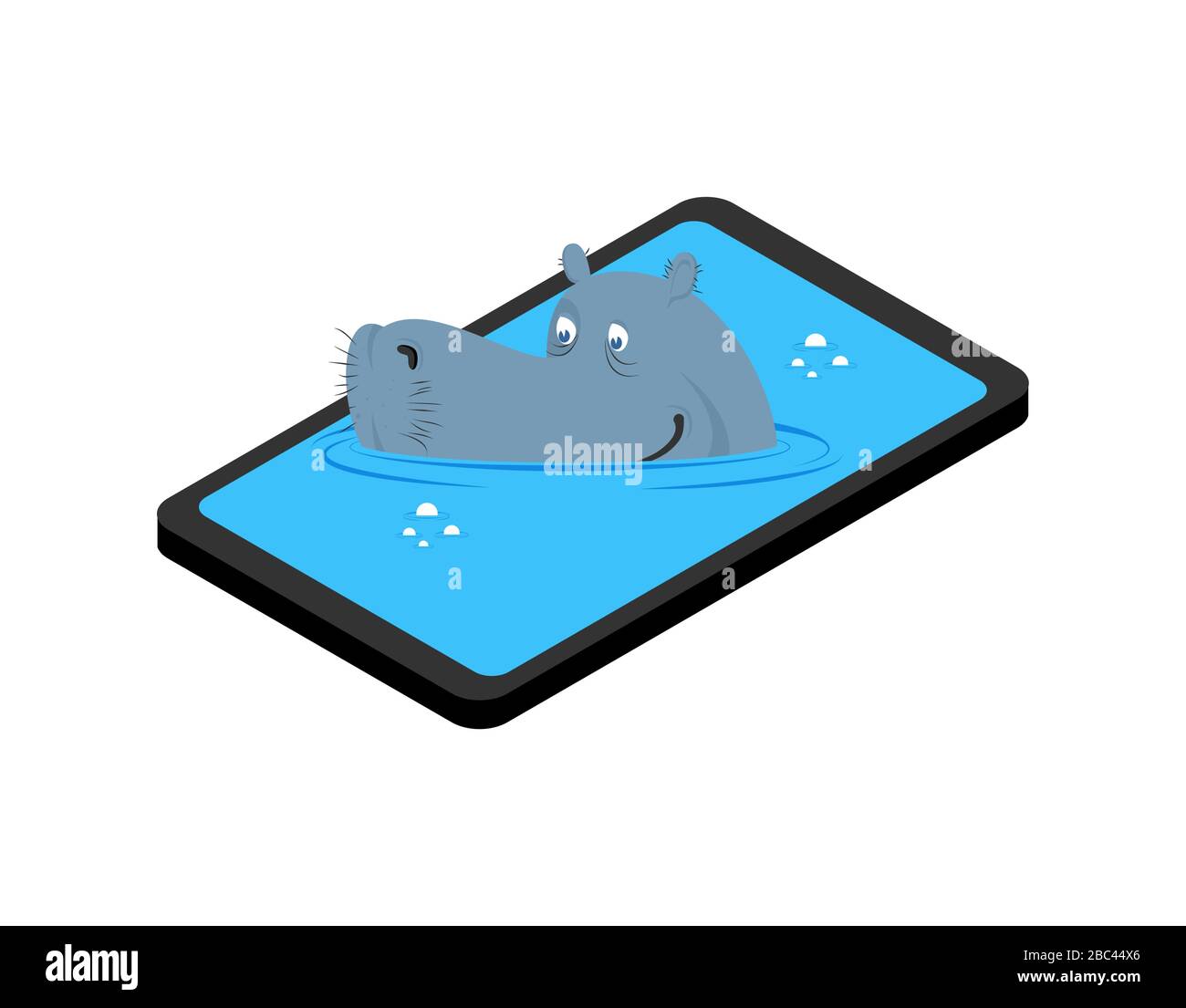 Hippo on phone. Animal in smartphone. vector illustration Stock Vector ...