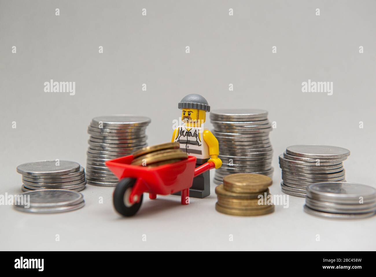 Florianopolis, Brazil, March 28, 2020: Minifigures of bank robbers ...
