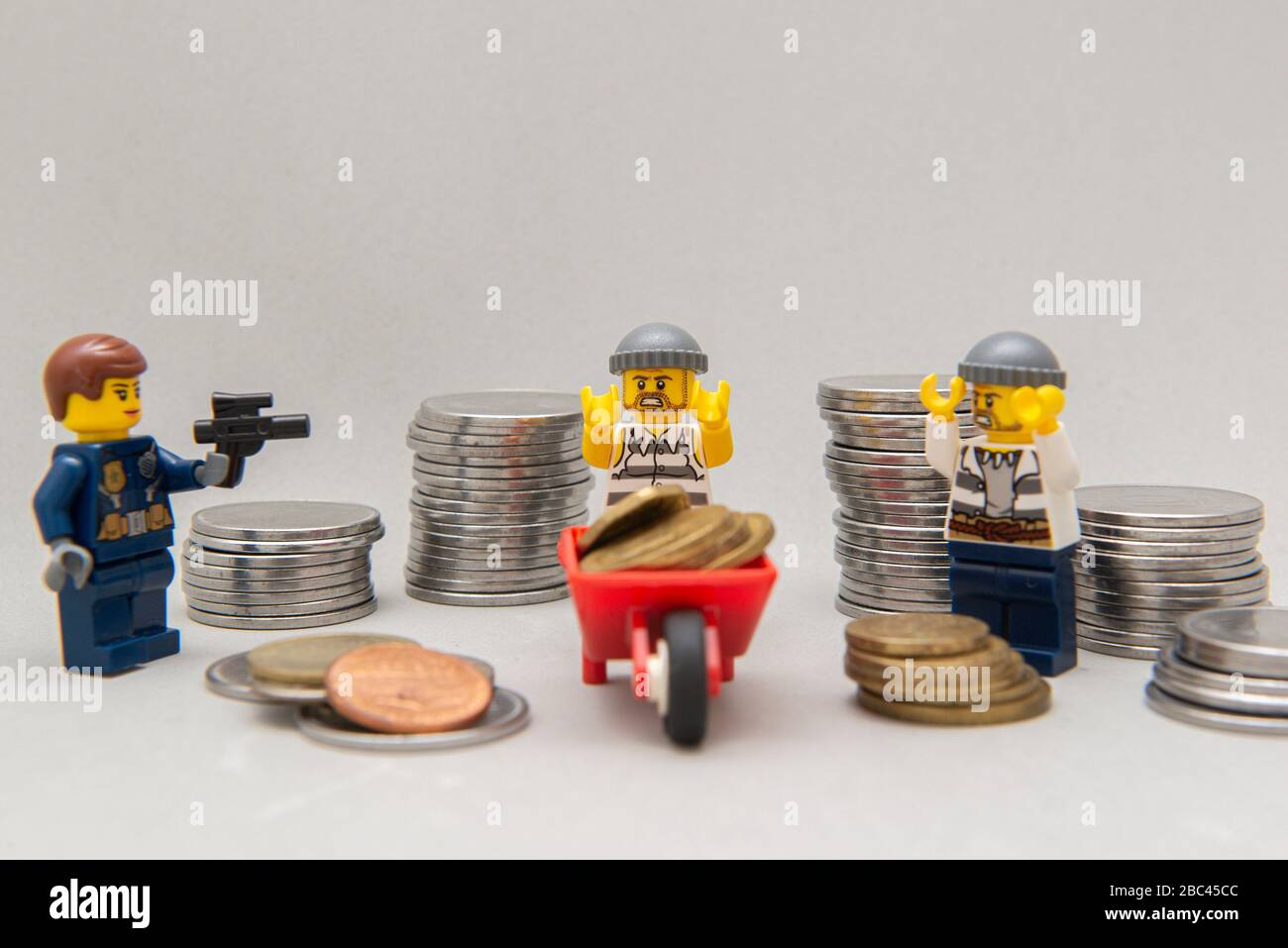 Florianopolis, Brazil, March 28, 2020: Bandits with their hands up ...