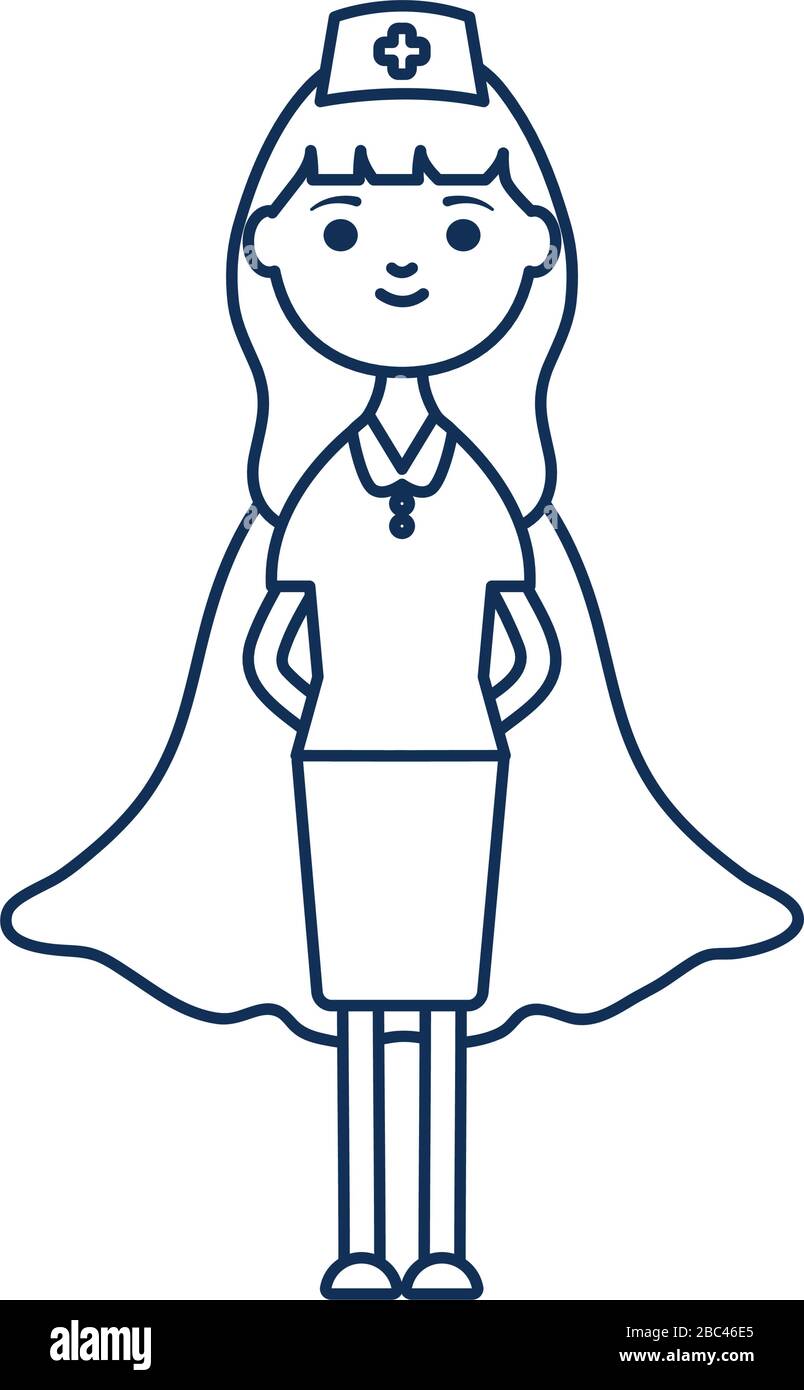 nurse woman with hero layer icon over white background, line style ...