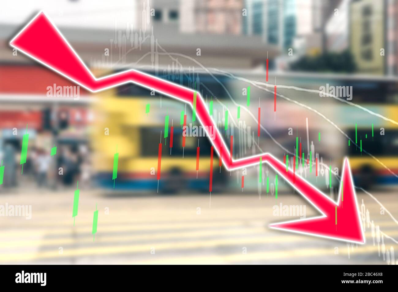 Double exposure of stocks market chart; concept for hong kong stock ...