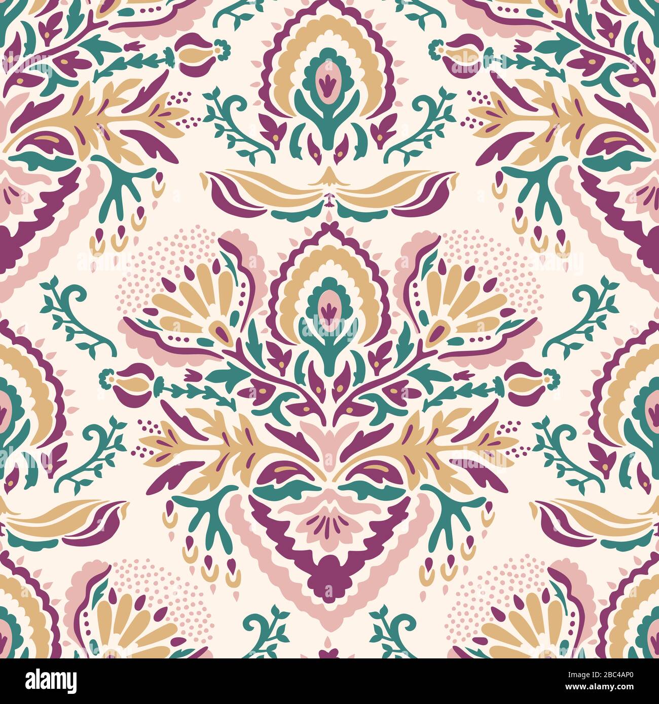 Old indian arabesque damask seamless vector pattern. Ornate spice color ...