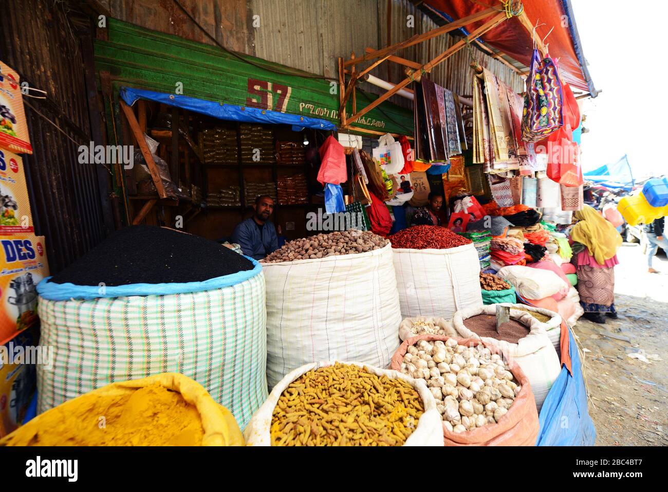 A colorful spice shop in the Mercato market in Addis Ababa, Ethiopia ...