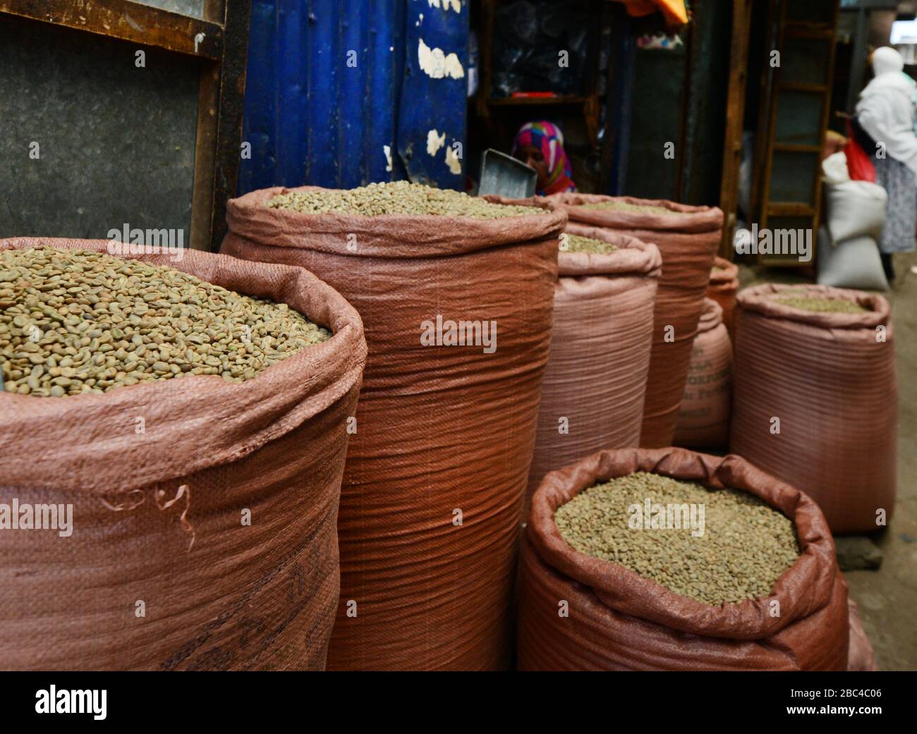Green Coffee beans on sale at the Mercato market in Addis Ababa ...