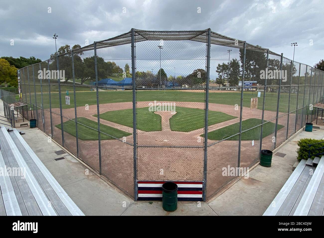 General overall view of the closed baseball field at Granada Park amid ...