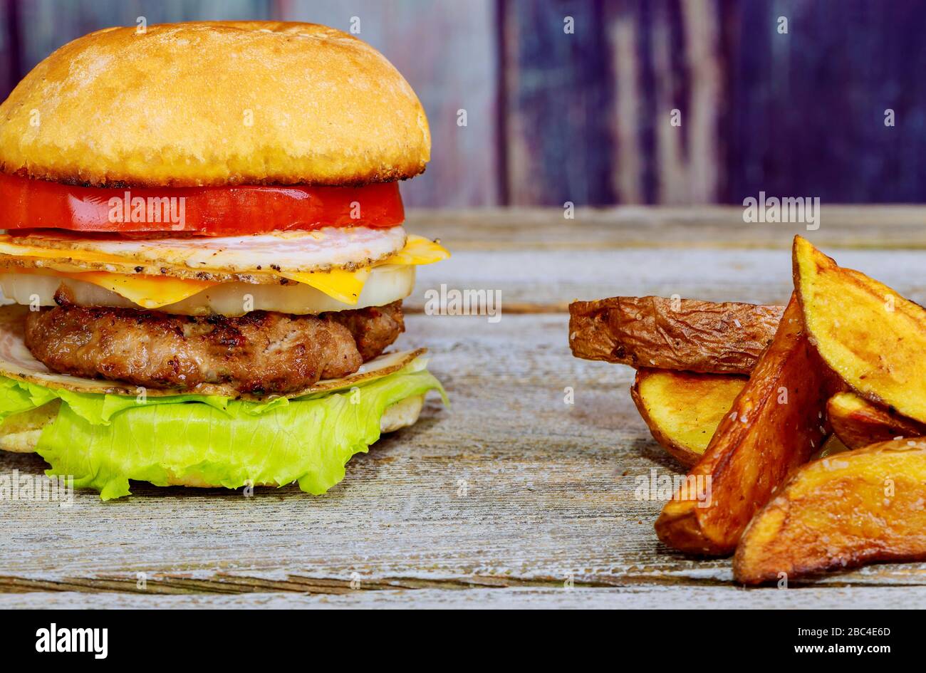 Delicious homemade double cheese burger and french fries Stock Photo ...