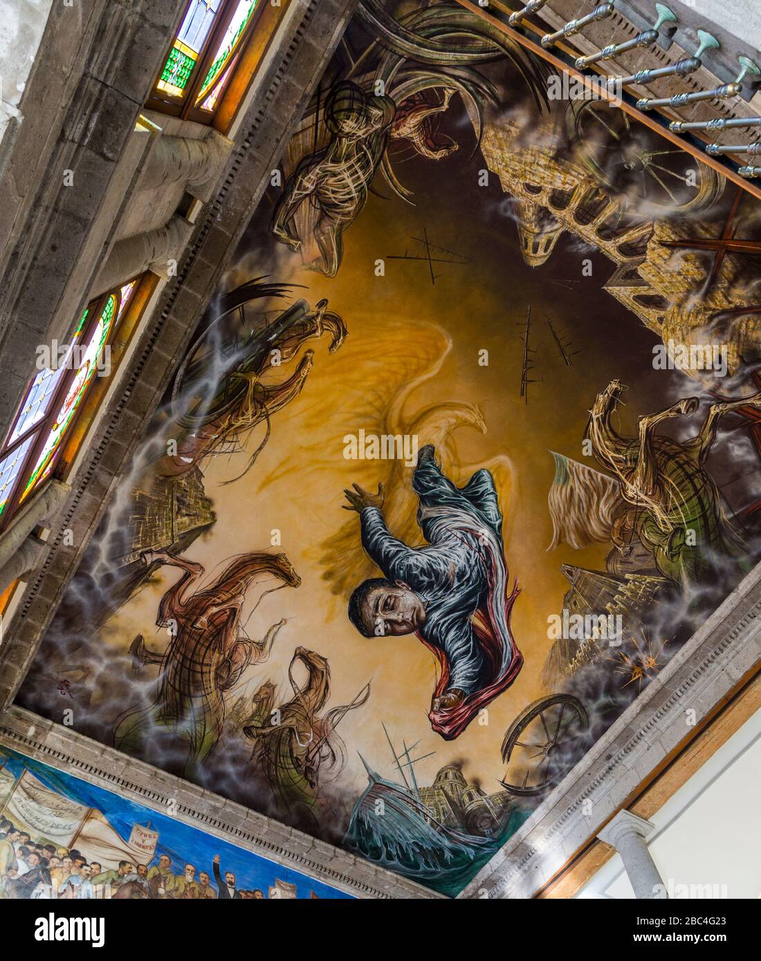 Main, marble staircase, adorned with Mexican murals and stain glass, at ...