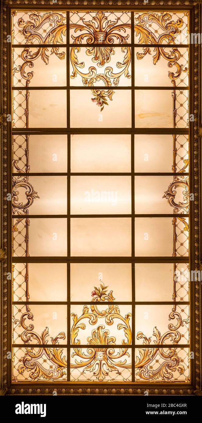 Ceiling, stain glass skylight or window, at Chapultepec Castle, in ...