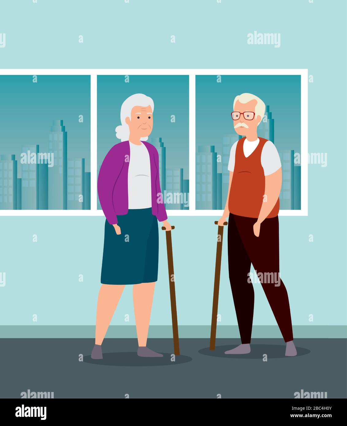 Cute elderly couple walking Stock Vector Images - Alamy