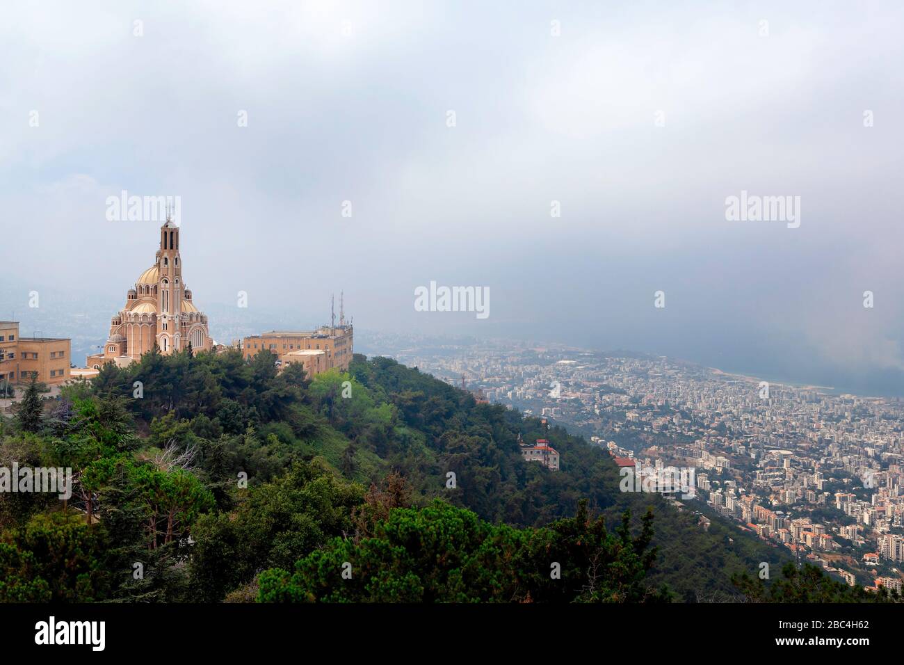 Basilica of Saint Paul sits on a hillside overlooking Beirut, Lebanon ...
