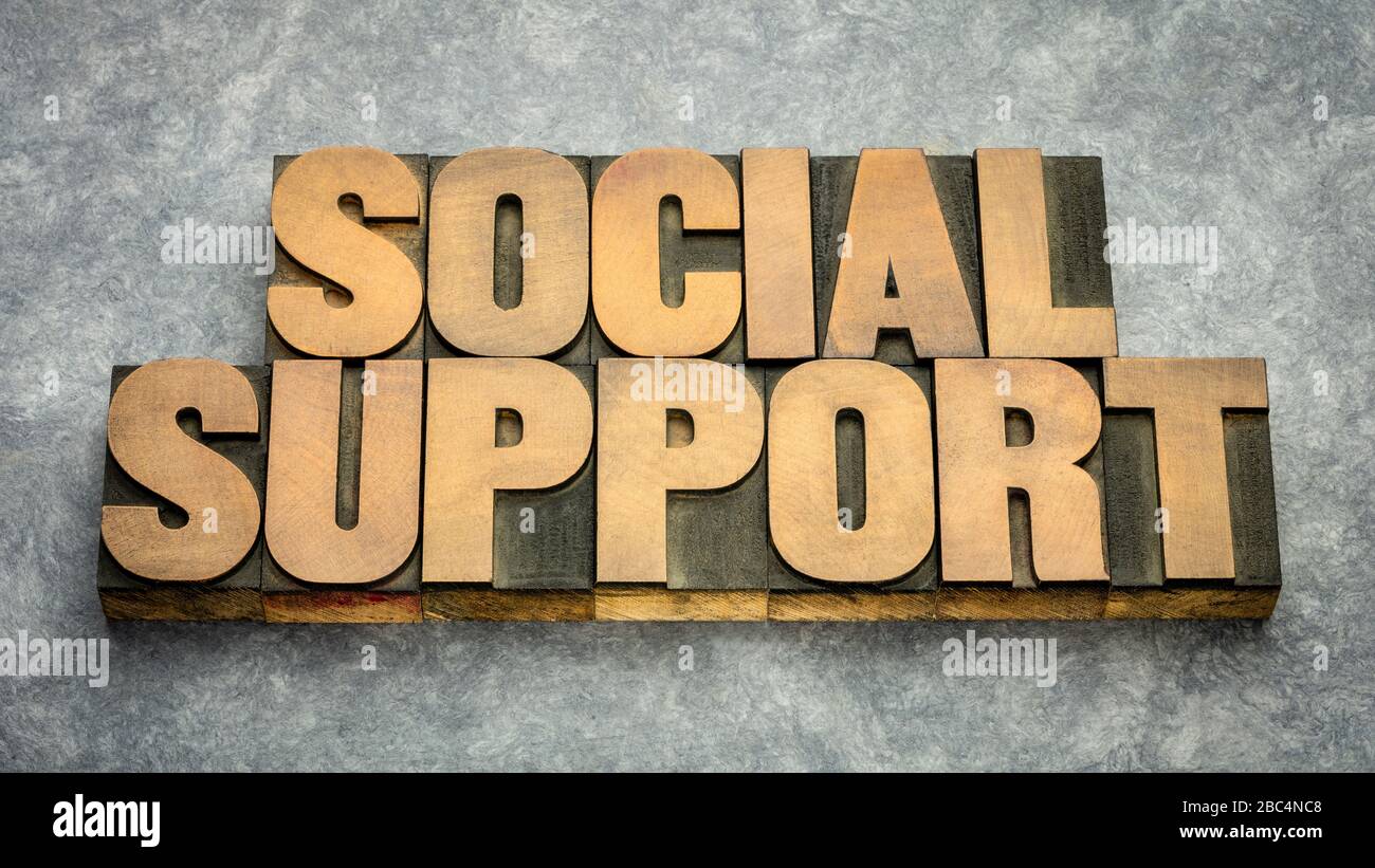 social support word abstract in vintage letterpress wood type, web ...
